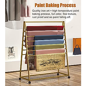 Freestanding Movable Scarf Rack Stand/Wrapping Paper Storage Organziers with Wheels, Metal Modern Double-Side Tall Display Shelf for Flower Shop/Retail Stores/Craft Room