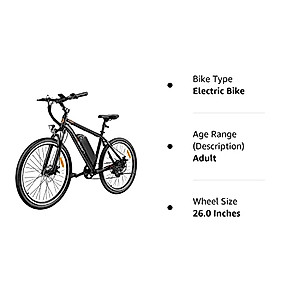 Jasion EB5 Electric Bike for Adults with 360Wh Removable Battery, 40Miles 20MPH Commuting Electric Mountain Bike with 350W Brushless Motor, Shimano 7 Speed, 26" Tires and Front Fork Suspension