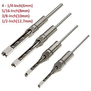Driak 4-Piece 1/4-to-1/2-Inch HSS Woodworking Tools Auger Bit Square Hole Drill Bit Countersink Drill Bit Hole Saw Kit Wood Chisel Set Wood Drill Bit Set Used for Woodworking Aspects
