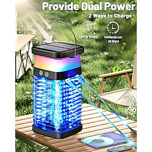 Solar Bug Zapper Outdoor Indoor, 3 in 1 Portable Electric Mosquito Zapper, Waterproof Plug in with RGB Light & Reading Lamp, Rechargeable Fly Zapper Insect Trap for Patio Camping Home Backyard