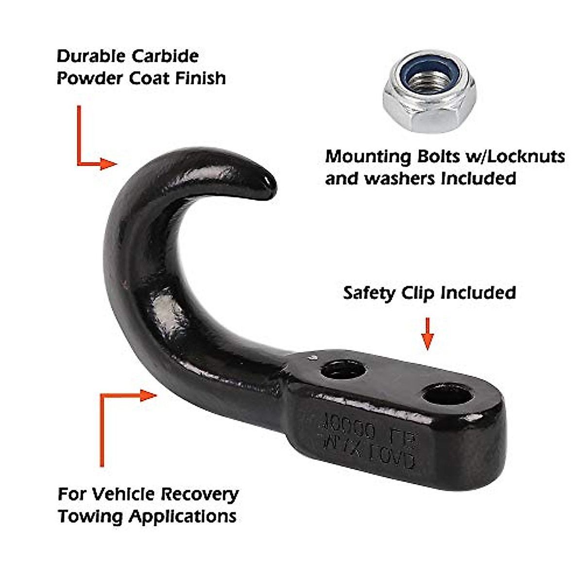 XSTRAP STANDARD 2PK Universal Recovery Tow Hooks 10000LBS Black Forged Tow Hooks Compatible with Jeep Ford Dodge Chevy Chevrolet GMC Toyota Pickup Truck