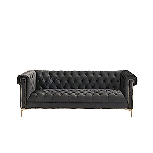 Iconic Home Gold/Grey Bea Velvet with Nail head Trim Tone Metal Sofa