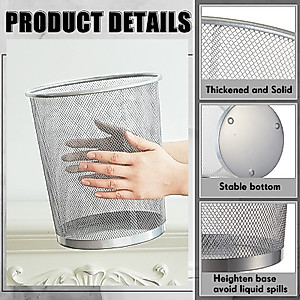 Zeyune 6 Pack Silver Office Trash Can Mesh Trash Can 4 Gallon Metal Wire Mesh Waste Paper Basket Round Trash Bin Small Garbage Can for Office Bathroom Home Bedroom Kitchen Dorm