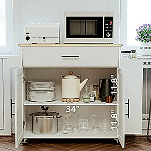 IRONCK Kitchen Island with Storage, Rolling Kitchen Island on Wheels with Drop Leaf, 3 Open Spice Rack Shelf, Door Cabinet, Drawer, Kitchen Cart Island Table for Kitchen, White