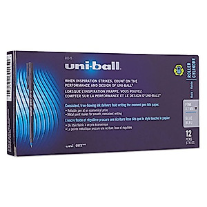 Uniball Onyx Rolling Ball Pen.7mm, Blue Ink, 12 Pack