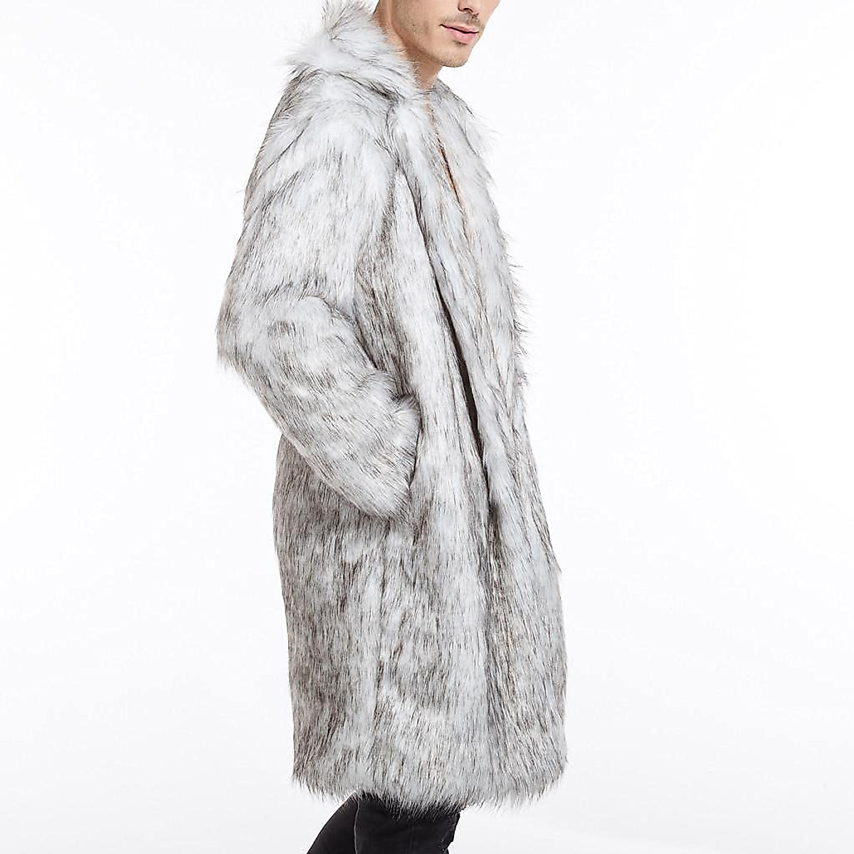 Mens Faux Fur Coat Jackets, 2023 Classic Men Winter Warm Faux Mink Long Cardigan Outwear Thicken Fluffy Fur Windproof Overcoat Full Length