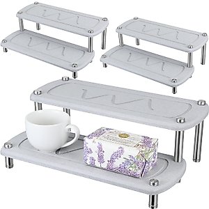 Kigley 2 Sets of Double Tiered Sink Caddy Instant Dry Sink Organizer Bathroom Counter Diatomaceous Earth Fast Drying Stone Sink Tray with Stainless Steel, 11" x 4.3" Each, Gray, White and Dark Gray