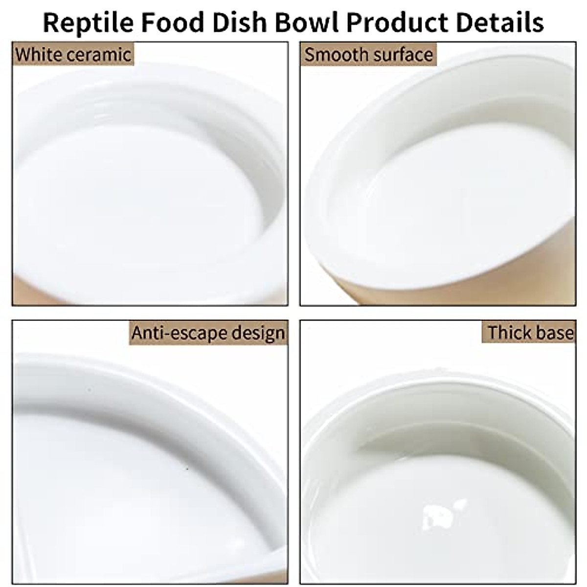 Reptile Food Water Bowl Set Lizard Feeder Ceramics Bowls Worm Live Fodder Container for Bearded Dragon Chameleon Lizard Hermit Crab Gecko Tortoise Spider Pet 3 Pieces
