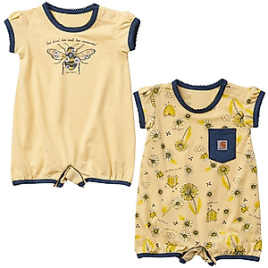 Carhartt Baby Girls Short-Sleeve Bee Print Romper 2-Piece Set, Mellow Yellow, 18 Months