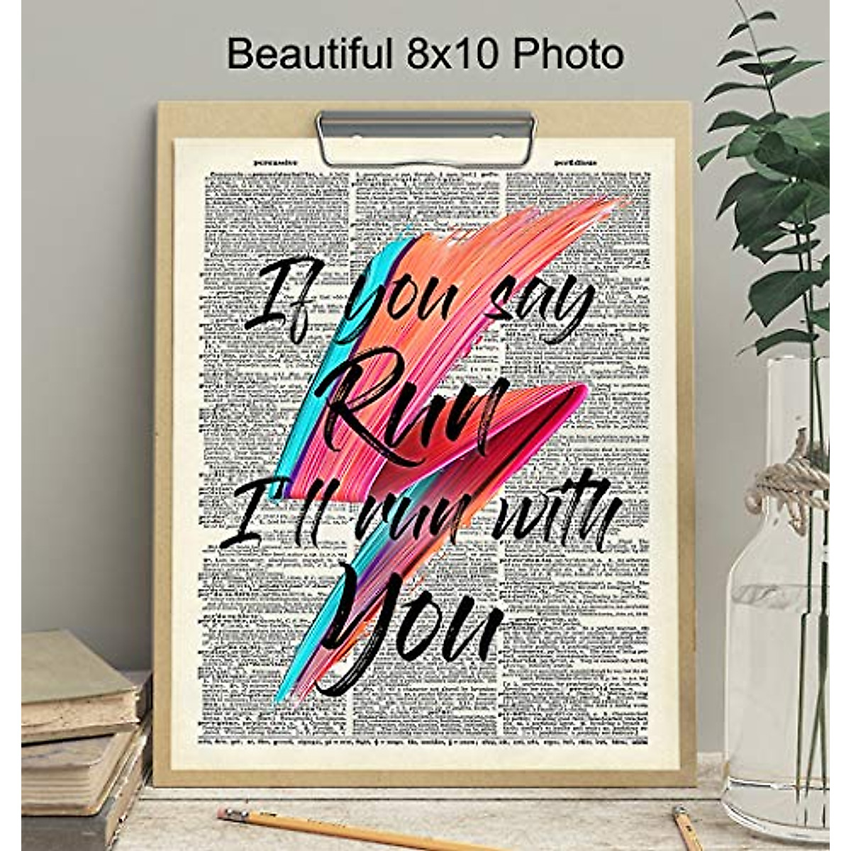 David Bowie Wall Art Decor Poster - 8x10 Cool Unique Gift for Women, Men, Ziggy Stardust, 80s Music, Punk Rock Fan - Dictionary Print, Home Decoration for Bedroom, Bathroom, Living Room