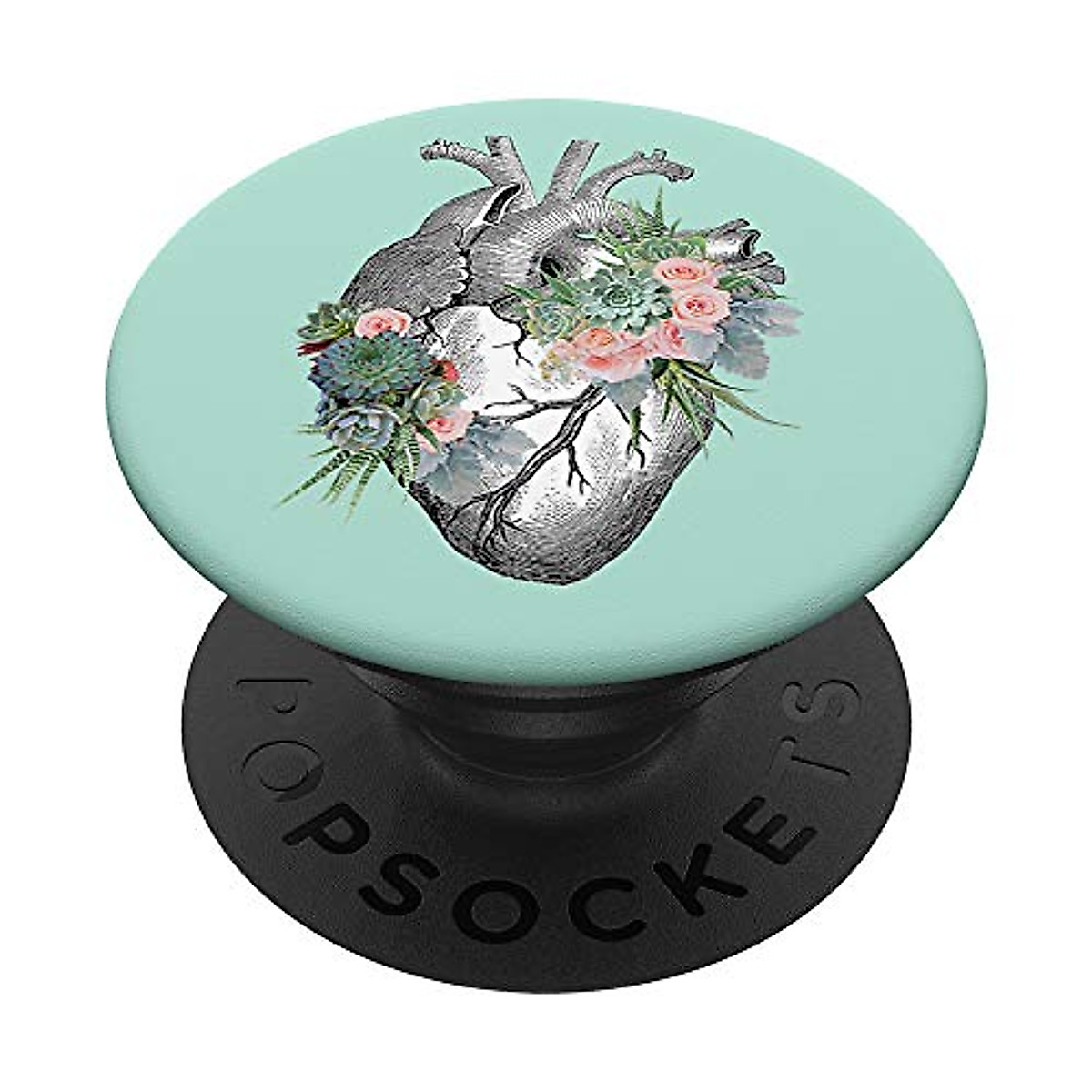 Anatomical human Heart floral with succulents plants PopSockets Swappable PopGrip