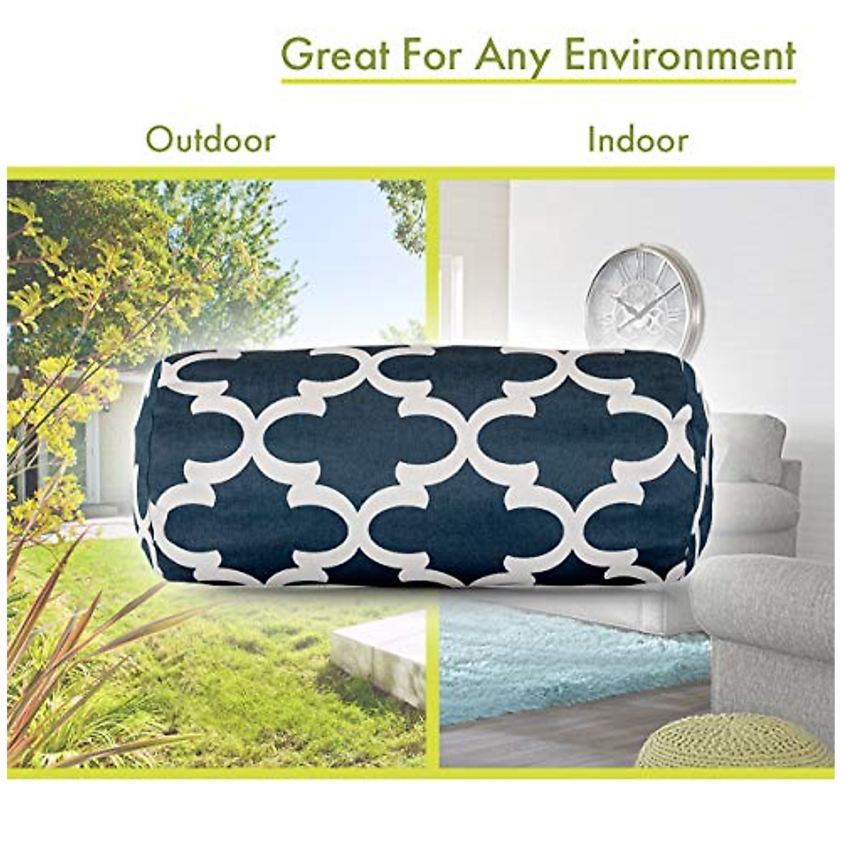 Majestic Home Goods Navy Trellis Indoor / Outdoor Round Bolster Pillow 18.5" L x 8" W x 8" H