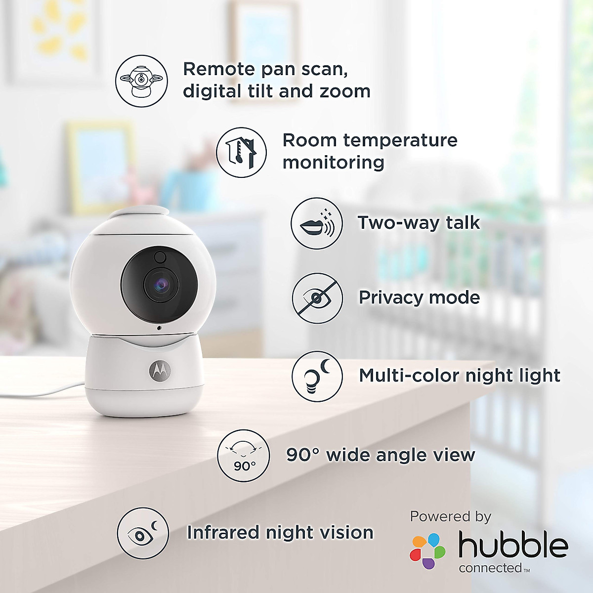 Motorola Peekaboo WiFi 1080p Video Baby Monitor - Multi-Color Night Light, Two-Way Audio, Infrared Night Vision – 360 Degree Remote Pan Scan and Digital Zoom/Tilt, Soothing Sounds & Lullabies