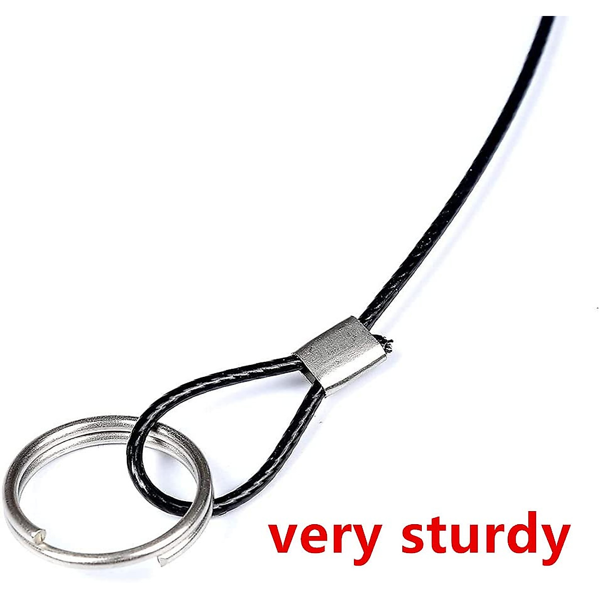 MIZUGIWA Stainless Steel Lanyard Cable,Tether Safety Wire for Loss Prevention 2 Loops w/Quick Release Ring & Black Rubber Coating 12" Set of 10