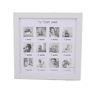 Aqur2020 Baby First Year Picture Frame, White, Rectangular, Plastic, Horizontal, Unisex Adult, 25x25x1.8 cm / 9.8x9.8x0.7 in