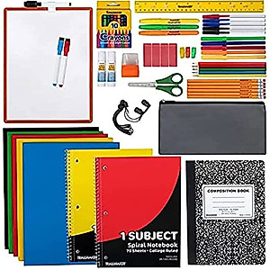 60 Piece School Supplies Kit for Kids (K-12) School Supply Bundle Includes Notebooks, Folders, White Board, and More