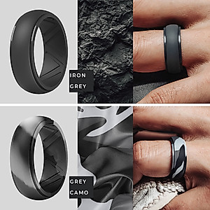 ThunderFit Men's Silicone Wedding Rings, Step Edge Breathable Rubber Engagement Bands 8.7mm Wide 2.5mm Thick - 1/4/7 Variety Multipack (Pack N - Size 14.5-15 (23.06mm))