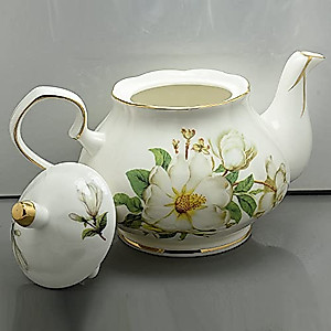 Jomop Ceramic Tea Pot Floral Design White 3-4 Cups 850 ml (Green)