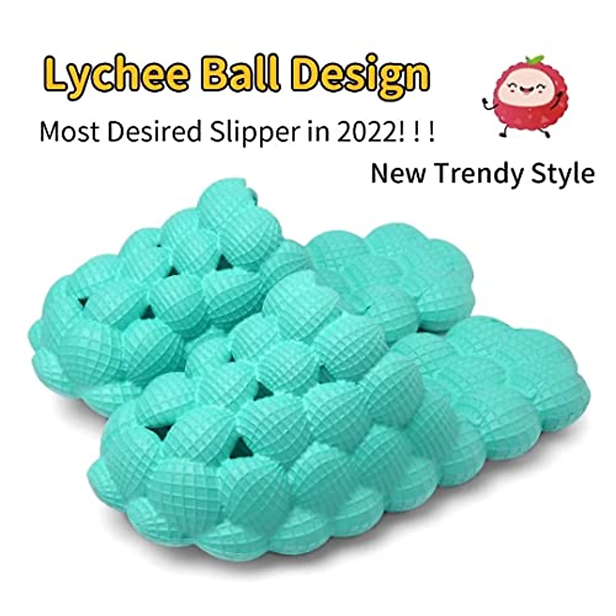 scecocrs Kids Bubble Slides Golf Ball Shoes Blue, Boys Girls Funny Lychee Massage Bubble Slippers, Non-Slip Thick Sole House Slippers Shower Sandals
