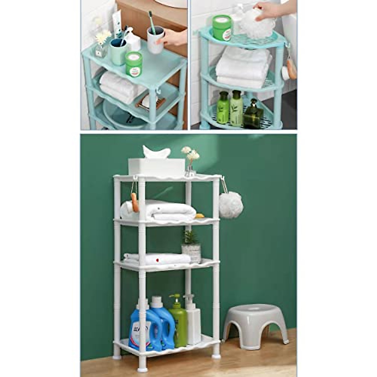 4-Tiers Normal Rectangular Multifunctional Storage Shelf Organizer Narrow Storage Rack for Kitchen or Bathroom (Blue+Yellow)