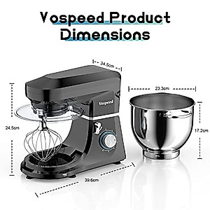 Vospeed Stand Mixer, 7 QT 660W 6+P Speed Tilt-Head Kitchen Mixer, with Stainless Steel Mixing Bowl, Beater, Dough Hook, Whisk, for Household (Black)