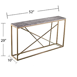 SEI Furniture Arendal Faux Marble Skinny Console Table, Living Room, Hall/ Entry Dining Room Modern Style Powder-Coated Iron, Gold