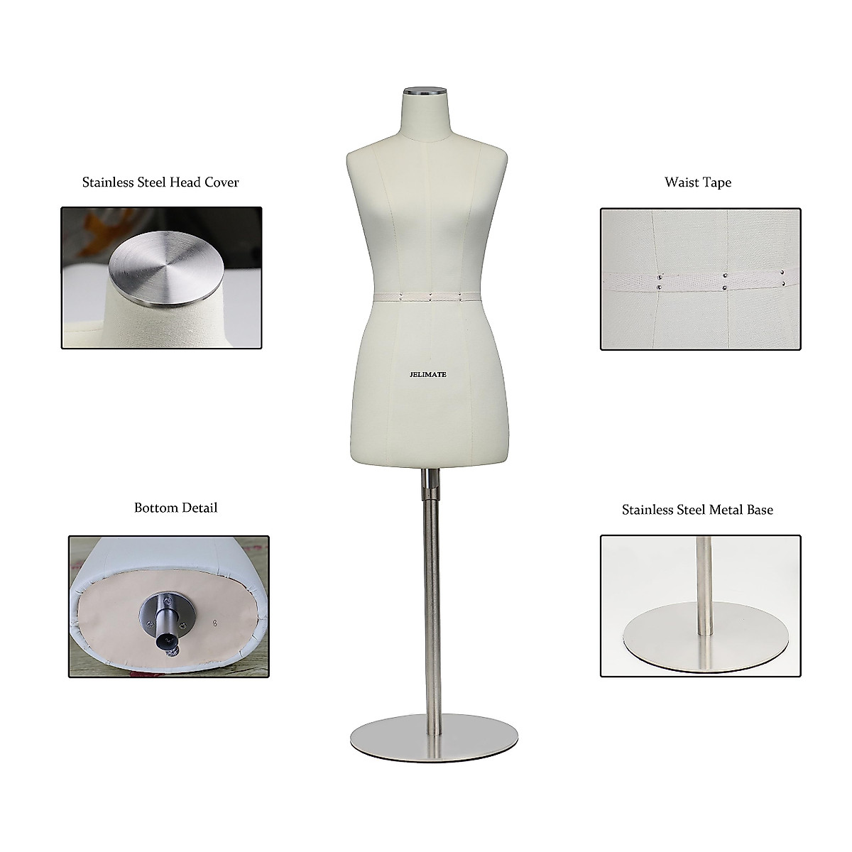 Jelimate Half Scale Dress Form Size 12 (Not Adult Full Size) Female Torso Mini Dressmaker Dummy for Sewing Pattern Maker's Professional Half Size Mannequin,Beige
