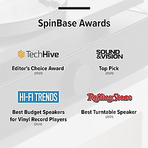 Andover Audio Spinbase Speaker System designed for Turntables; phono input, bluetooth, aux-in, Bass and Treble control, ISOGroove Anti-Feedback - (White)