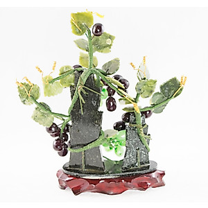 Vintage Chinese Carved Semi Precious Stone Grapes Bonsai Tree # 2016