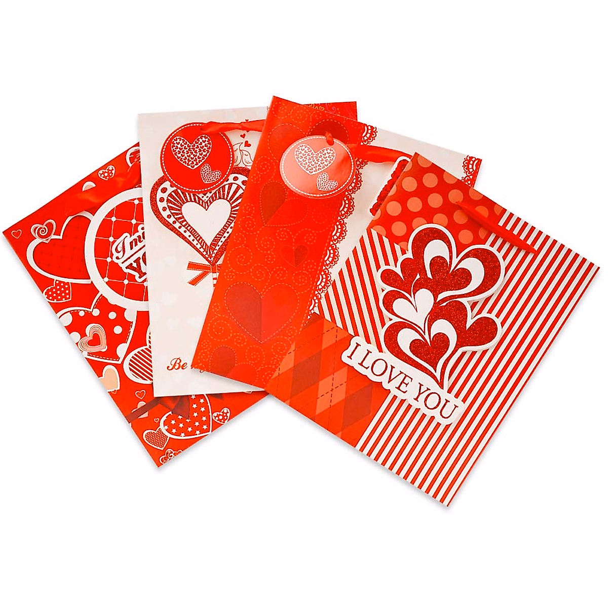 4 Pcs Valentines Day Gift Paper Bags with Handles, Creative Unique Valentines Day Gift Bags for Anniversary
