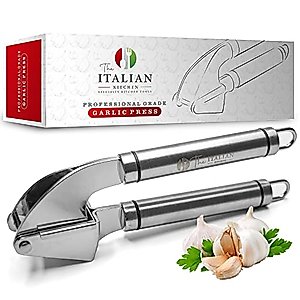 The Italian Kitchen Stainless Steel Garlic Press - Heavy Duty Garlic Extruder