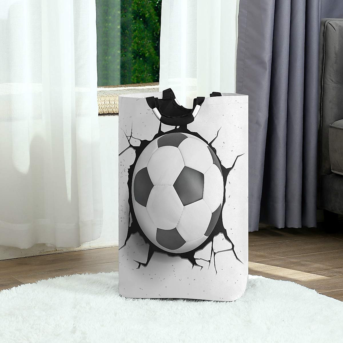 Collapsible Laundry Basket 3D Soccer Ball Laundry Hamper Large Cloth Hamper Laundry Organizer Holder with Handle