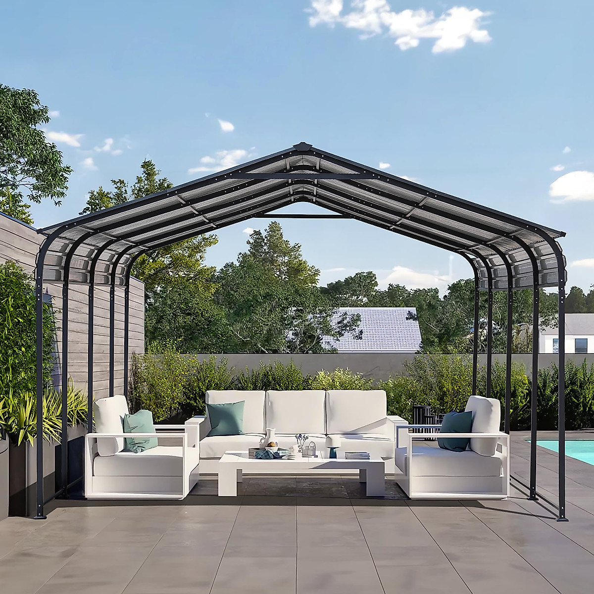 COBANA Metal Carport, 12X20 FT Heavy Duty Carport Canopy with Steel Roof and Frame, Car Shelter Garage for Pickups, Cars, Boats and Tractors