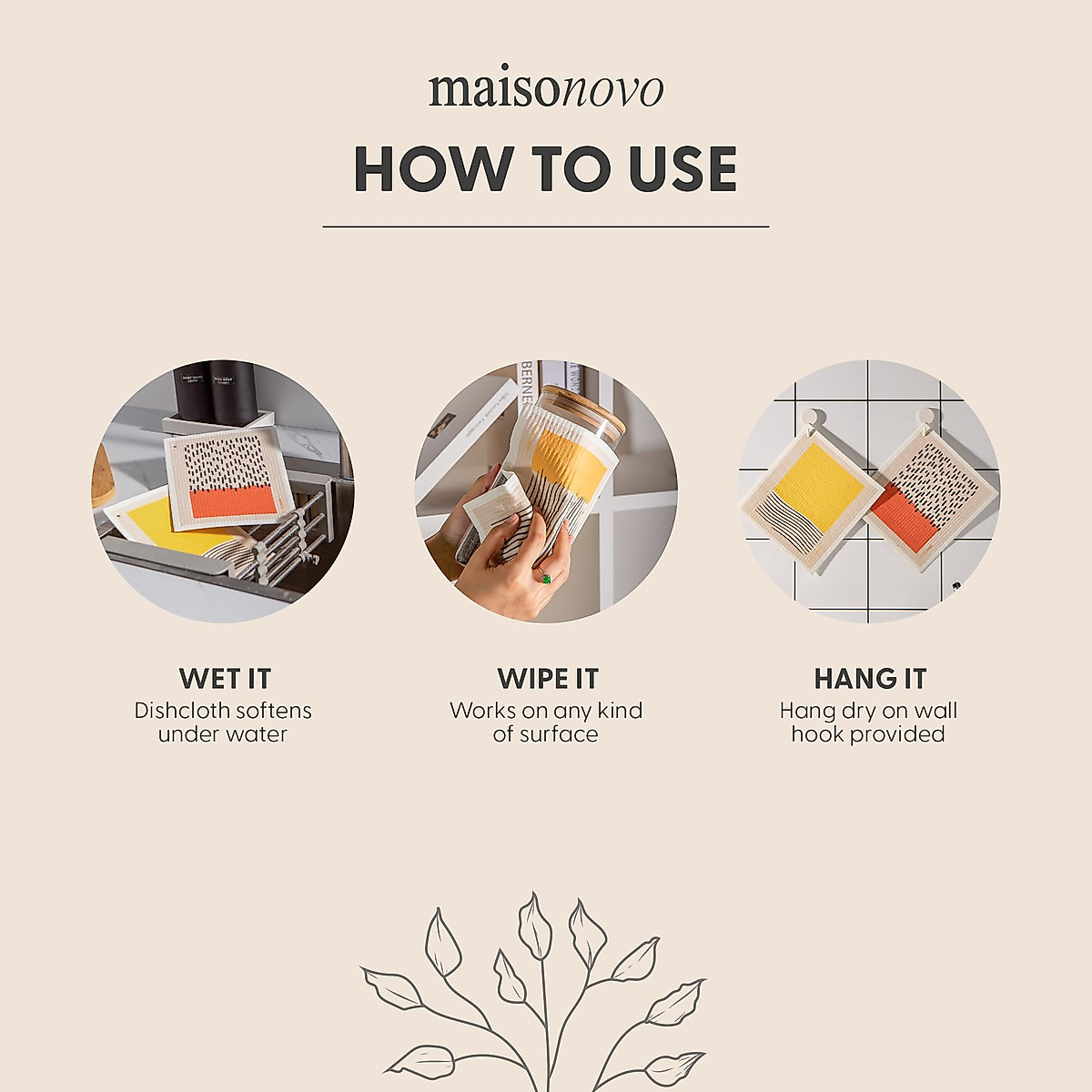 MAISONOVO Swedish Dishcloths | Swedish Dish Towels - Abstract Docle(B) Pack of 2 | Reusable Paper Towels | Reusable Dishcloths | Swedish Dishcloths for Kitchen