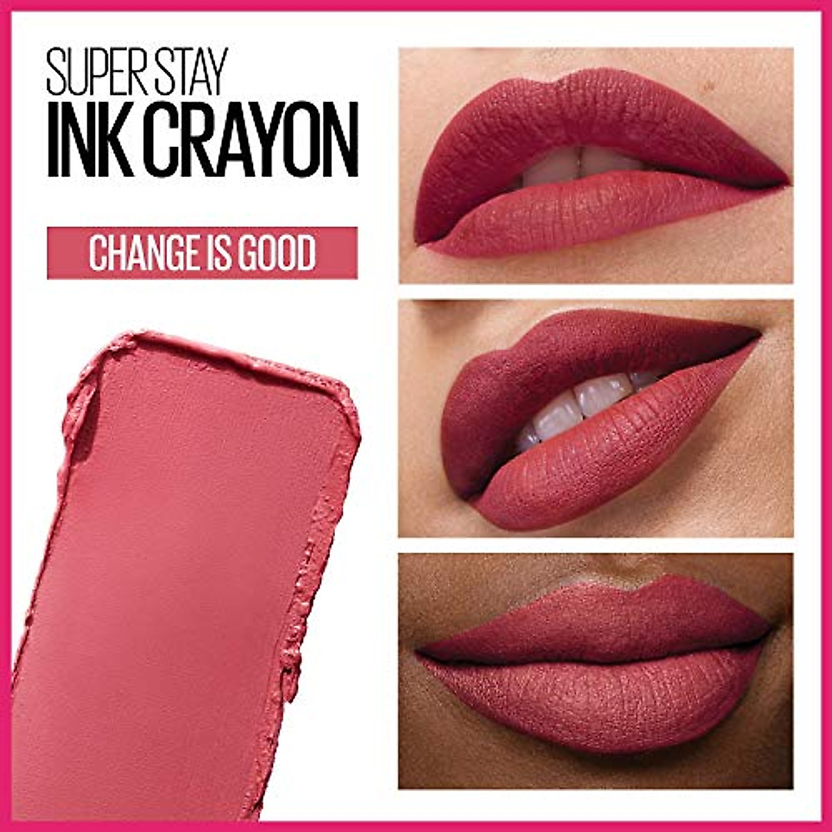 Maybelline Super Stay Ink Crayon Lipstick Makeup, Precision Tip Matte Lip Crayon with Built-in Sharpener, Longwear Up To 8Hrs, Change Is Good, Rose Pink, 1 Count