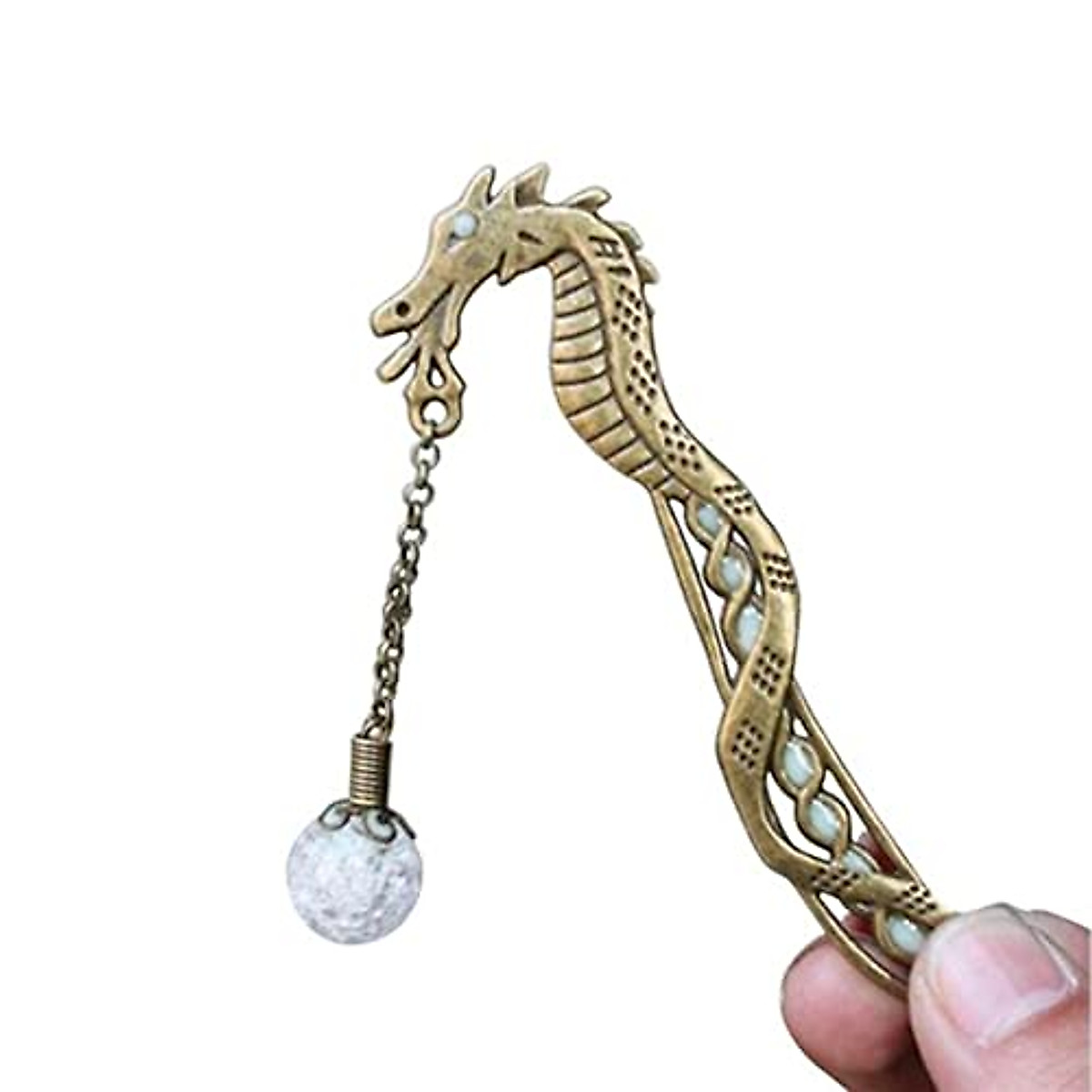 Operitacx Bead Gift The Glowing Reader Hairpin Retro Stationery Luminous Use Favors Pendant Lovers Shape with and D Alloy Book Bookmarks in Gifts for Metal Glow Daily Pearl Dragon