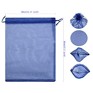 Ankirol 50pcs Sheer Organza Favor Bags 12 X 16 INCH Extra Large Organza Drawstring Bags 10 Colors (mix)