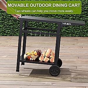 Inkmin Outdoor Dining Cart Double-Shelf Movable Table Stainless Steel Pizza Oven Trolley BBQ Stand Commercial Multifunctional Kitchen Food Prep Worktable