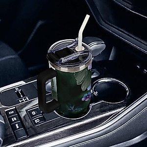 40 Oz Tumbler with Handle Blue Purple Flowers And Green Leaves Stainless Steel Coffee Mug Reusable Travel Mug Leak-proof Insulated Car Cup Large Capacity Tumbler for Travel, Outdoor, Home Use (Black)