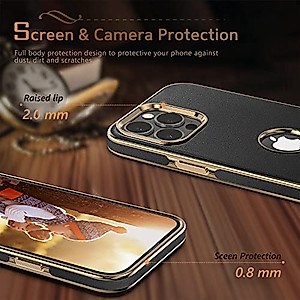 LOHASIC Compatible with iPhone 14 Pro Max Case, Slim Leather Gold Electroplated Bumper Anti-Scratch Soft Back Cover Protective Men Cases Designed for iPhone 14 Pro Max 6.7 inch 2022 - Black