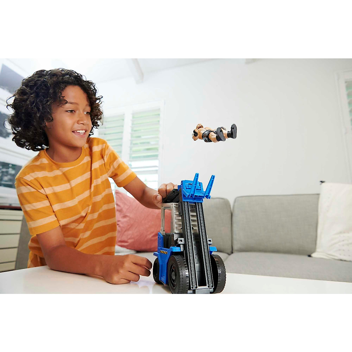 Mattel WWE Wrekkin' Slam & Stack Forklift & Action Figure Playset with Toy Vehicle & Brock Lesnar 6-inch Collectible, Moving Lift & Breakaway Parts