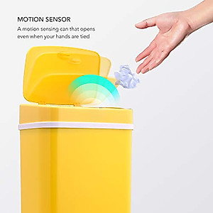 Ninestars DZT-12-5YL Bedroom or Bathroom Automatic Touchless Infrared Motion Sensor Trash Can, 3 Gal 12 L, ABS Plastic (Rectangular, Yellow) Trashcan
