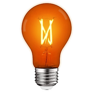 LUXRITE A19 Edison LED Orange Light Bulb, 4.5W (60W Equivalent), Colored Glass Filament, UL Listed, E26 Standard Base, Indoor Outdoor, Porch, Decoration, Party, Holiday, Event, Home Lighting