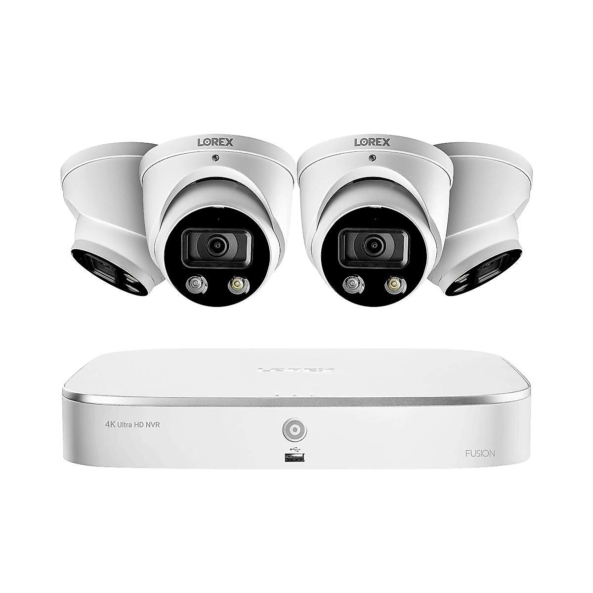 Lorex Technology Lorex N4K2SD-84WD 4K Smart Deterrence Surveillance System Featuring N842A82 2TB 4K Fusion NVR and 4 E892DD 4K Two-Way Audio Smart Motion Detection Dome Cameras