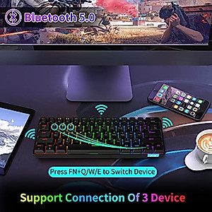 NACODEX STK61 2.4Ghz Wireless/Bluetooth/Wired 60% Mechanical Keyboard | 1000mAh Ultra Compact Rainbow Backlit Gaming Keyboard Wired Programmable for Win/Mac/PC Gamer