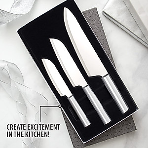 RADA Chef Select 3-Piece Large Knife Set – Stainless Steel Culinary Knives With Aluminum Handles and Knife Sharpener