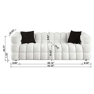 kevinplus 84'' White Sofa Couch Cloud Boucle Sofa Couch Chesterfield Sofa Couch for Living Room, Modern 3-Seat Upholstered Sectional Sofa Couch for Apartment Bedroom Dorm Office, Medium-Soft