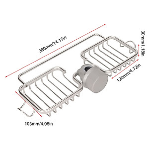 Jeanoko Faucet Storage Shelf Aluminum Plastic Two Containers with Towel Rod Kitchen Sink Faucet Shelf for Sponge Rag Kitchen Bathroom(Silver)
