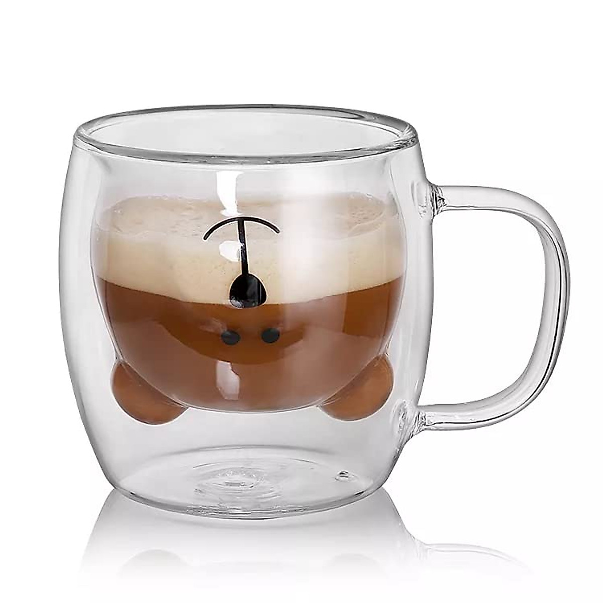 Chanlida Cute Brown Double Wall Cute Bear Cups (Pack of 2) Double Wall Cute Bear Cup with Handle Insulated Espresso Christmas Beer Cup Cute Birthday