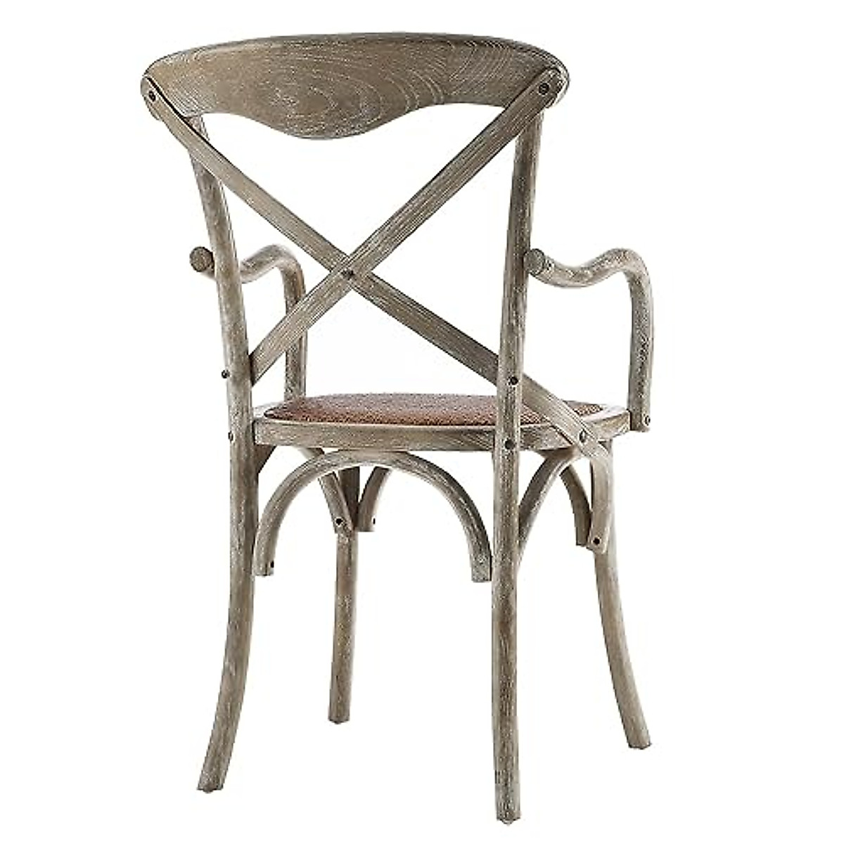 Modway Gear Rustic Modern Farmhouse Elm Wood Rattan Two Dining Armchairs in Gray